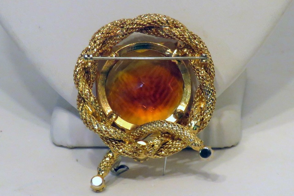 Vintage Topaz Brooch Pin with Braided Gold Rope | eBay