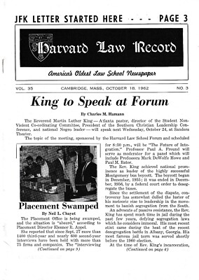 JFK Letter Harvard Law Record Newspaper October 18, 1962, Vol 35 #2 | eBay
