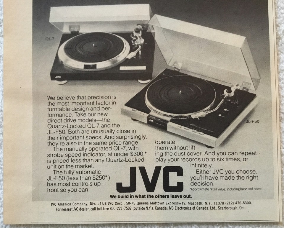 1977 JVC Direct Drive Models QL-7 & JL-F50 Turntable Original Print Ad ...