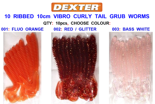 10 RIBBED 10cm VIBRO CURLY TAIL GRUB WORMS SOFT BAIT JELLY LURE BASS ...
