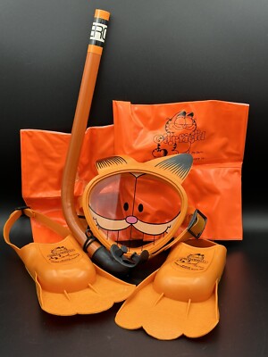 Garfield Swim Combo Set Mask Snorkel Armbands Fins Orange Cat Vintage ...