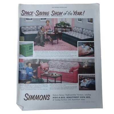 1949 Simmons Hide-A-Bed / Gulf Pride Motor Oil - Vintage Print Ad | eBay