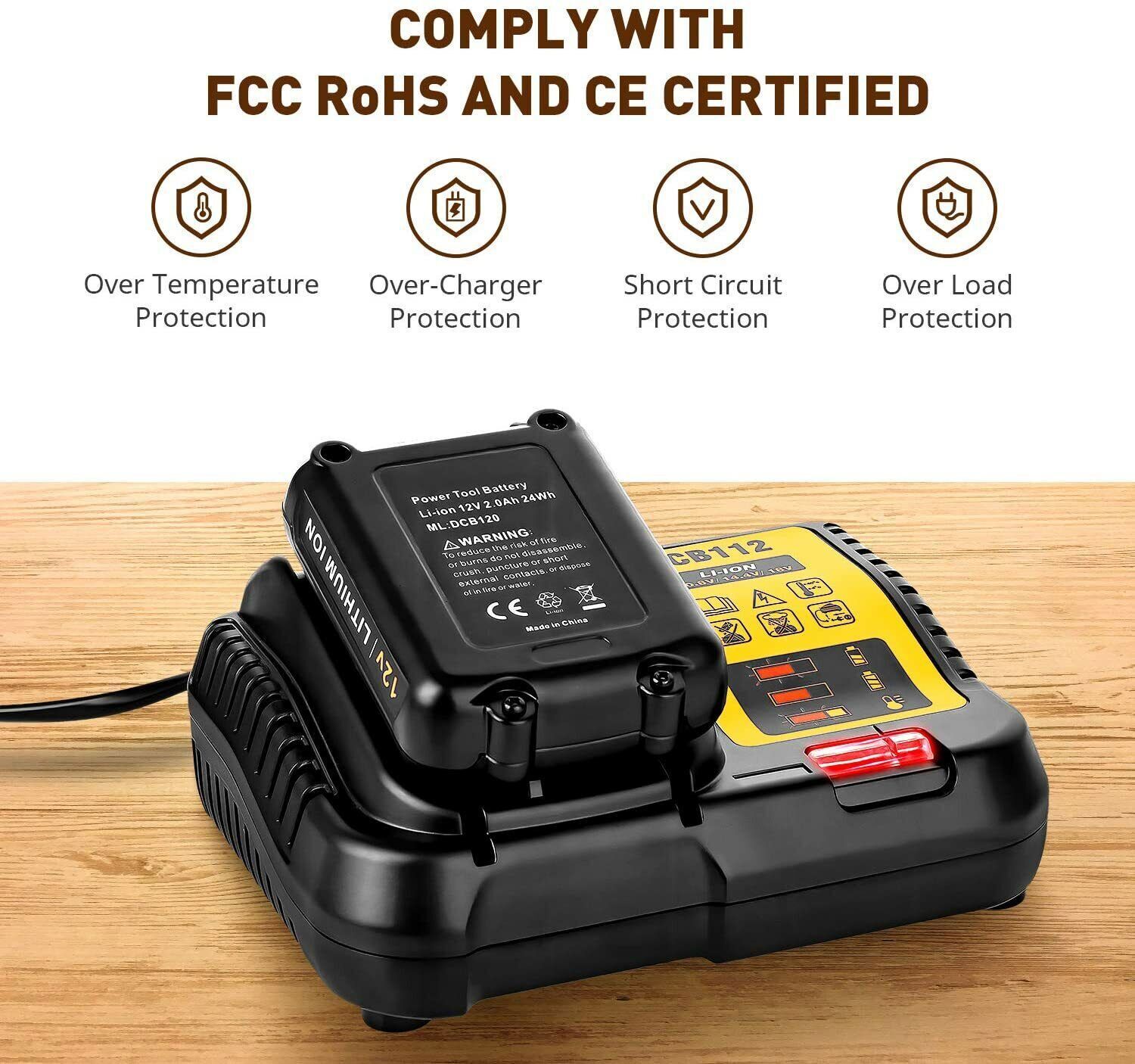 Charger For Dewalt 12V & 18V Max Li-ion Battery replaces DCB100 ...
