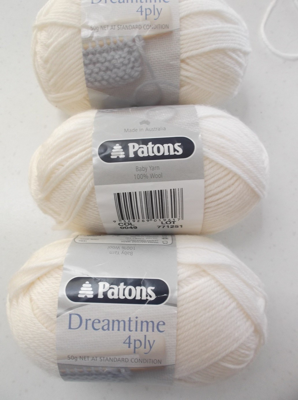 3 x 50 gram balls Patons Dreamtime 4 ply white merino baby wool | eBay ...