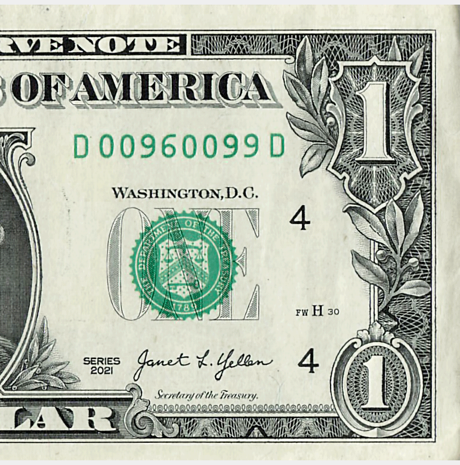 True Flipper Fancy Serial Number 1 Dollar Bill D00960099D | eBay