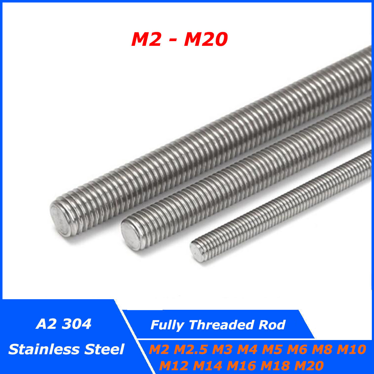 M2-M20 304 Stainless Steel Metric Fully Threaded Rod Bar Studding 16 ...