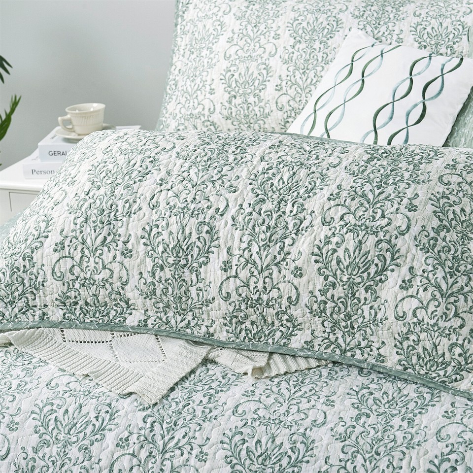 6-Piece Mayfair Printed Microfiber Quilt Set Soft Bedspread for Queen ...