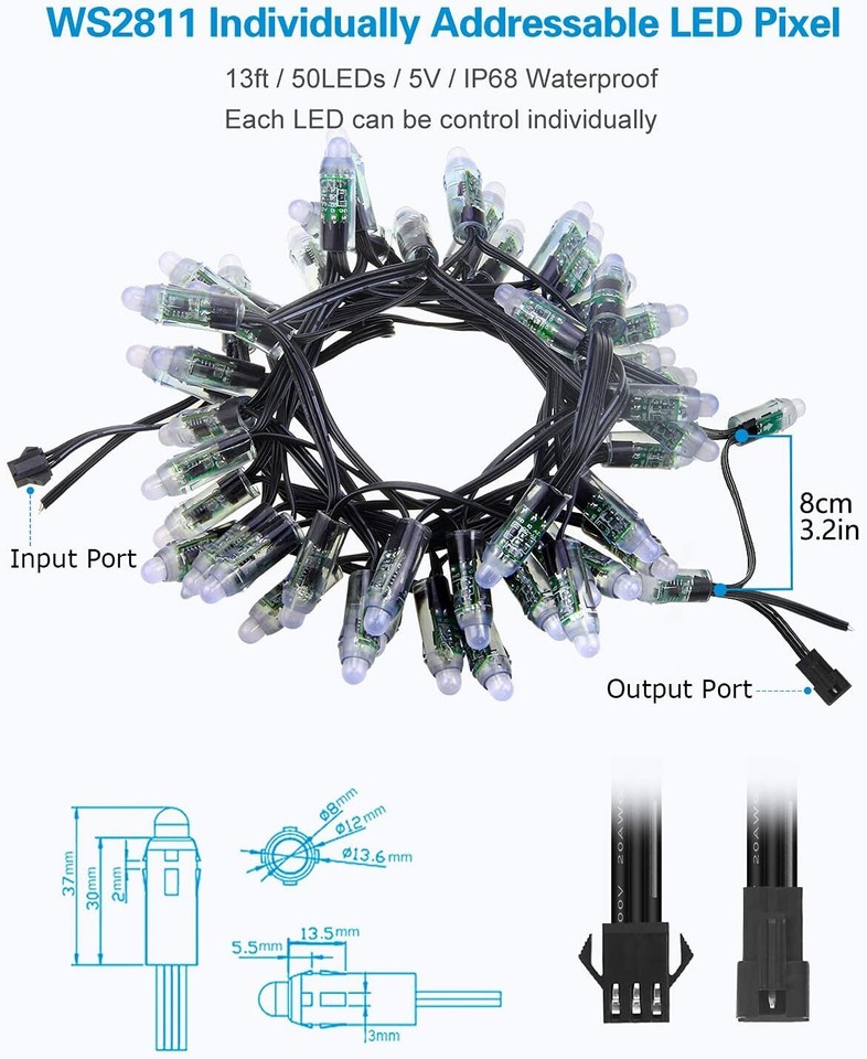 5V Black Wire 12MM WS2811 Addressable LED Pixel Light Digital Module ...