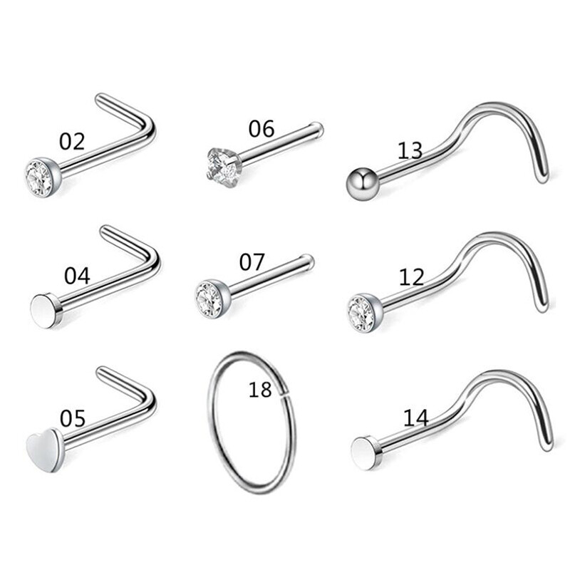 20G Stainless Steel Straight L Bend Twist Nose Ring Set Body Piercing ...