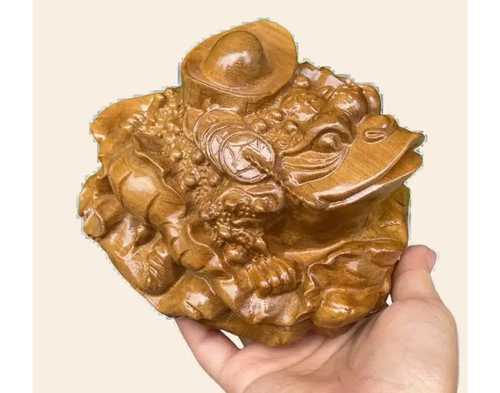 Wooden Hand Carved Toad Carrying a Coin Statue Handmade Figurine ...