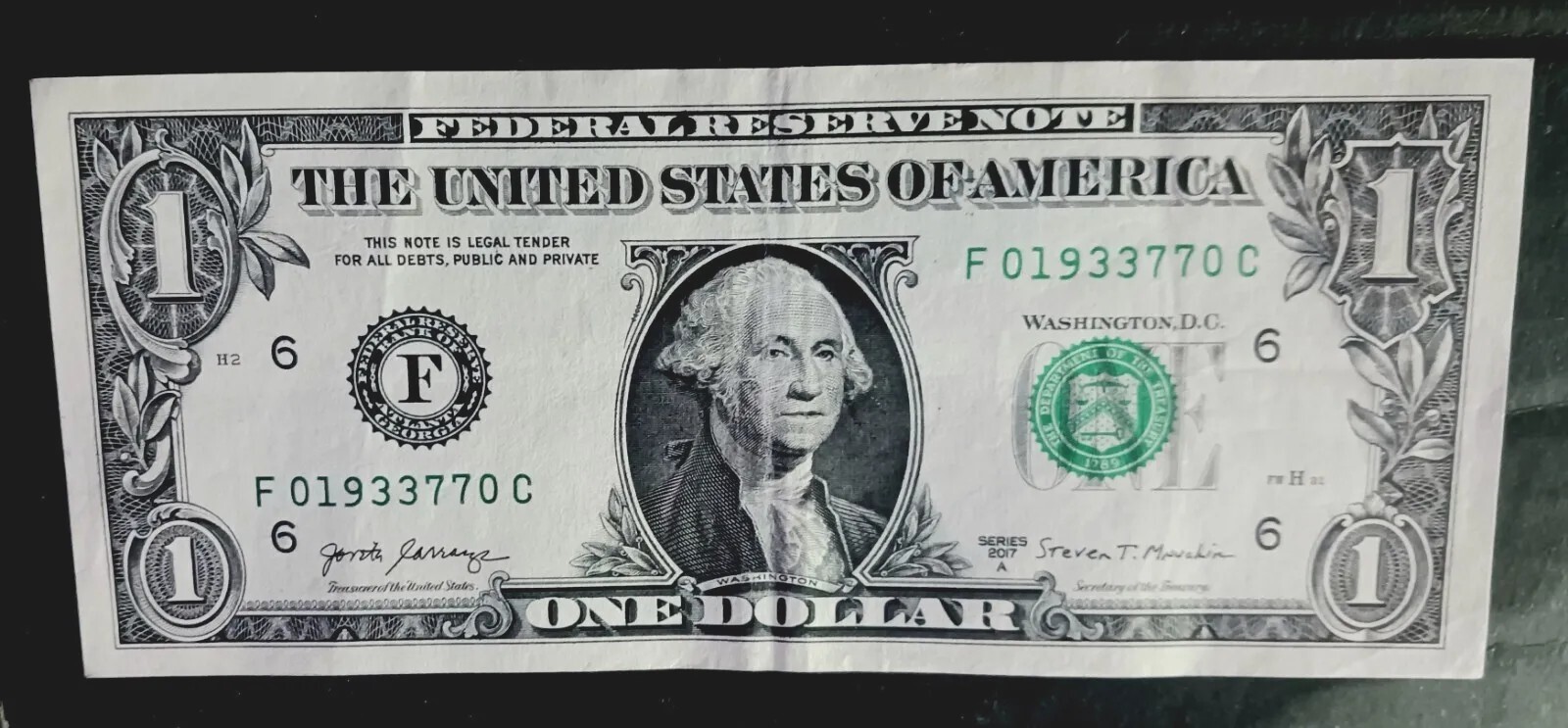 $1 Dollar Bill Inkwell Contamination Error Black Serial Number 2017A | eBay