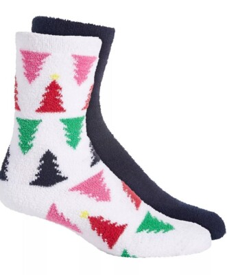 Charter Club Women's 2-Pack Holiday Trees Fuzzy Butter Socks-One Size ...