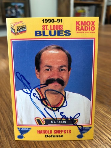 1990-91 KODAK KMOX ST. LOUIS BLUES HAROLD SNEPSTS SIGNED AUTOGRAPHED ...