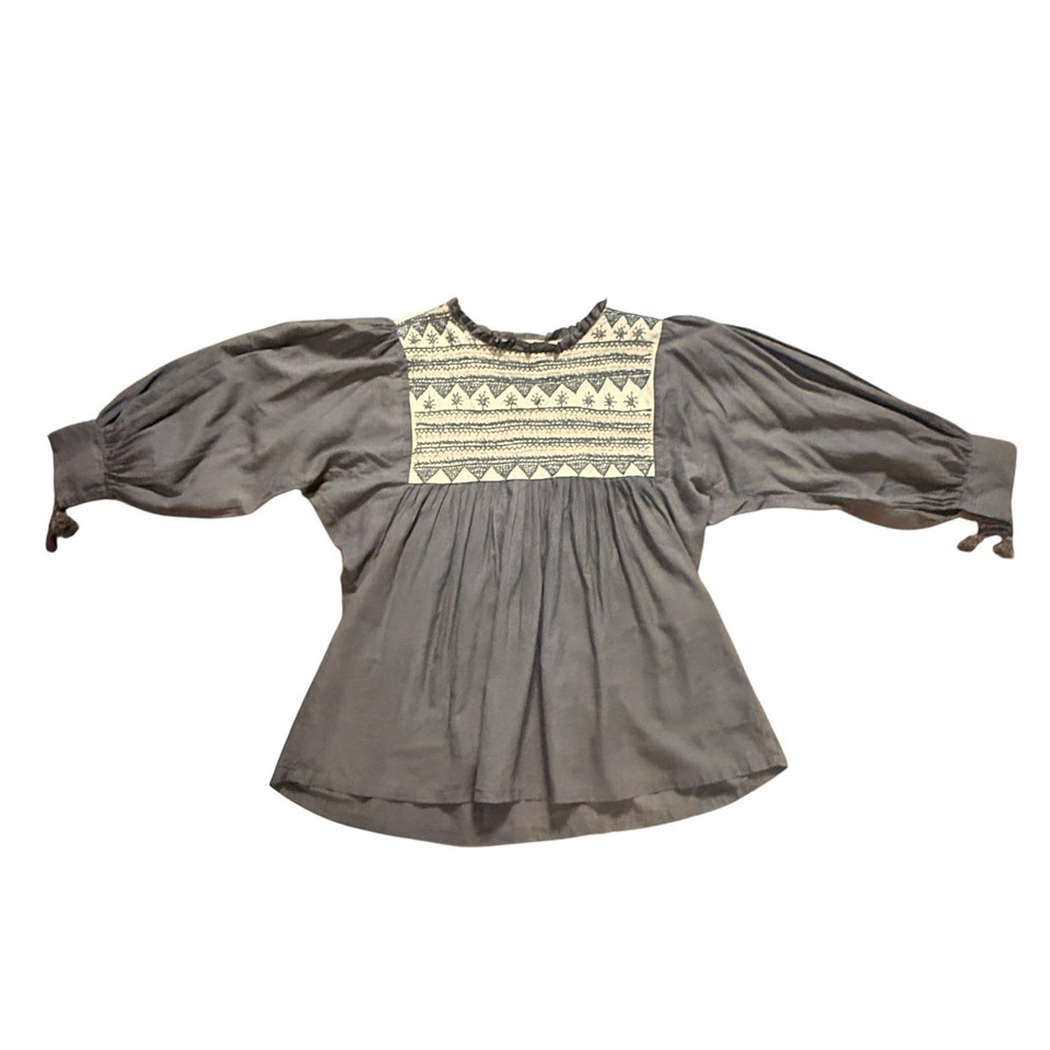 Alamwar Walk The Earth Embroidered Boho Peasant Long Sleeve Top Small ...