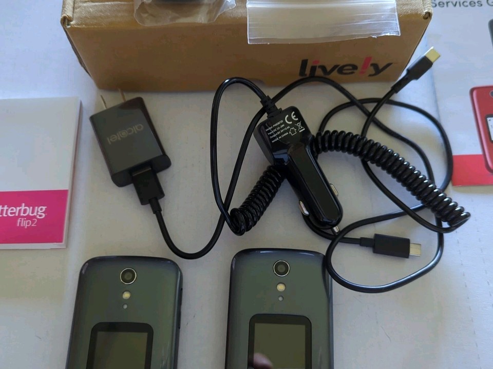 Two Lively Jitterbug Flip2 Flip Cell Phones for Seniors & Chargers ...