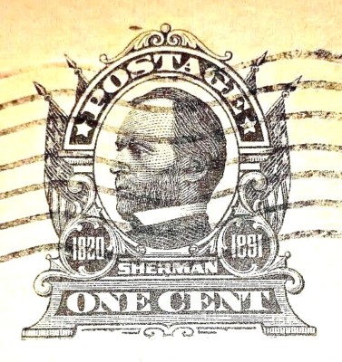 One Cent Postcard with the Seal Of United States & Sherman Portrait ...