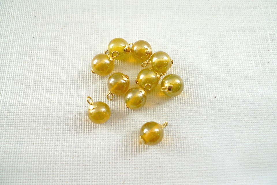 10 Translucent Gold Glass Beads DANGLES DROPS 10mm Gold Tone Accents | eBay