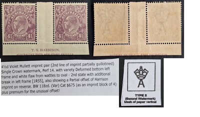 1924Australia Harrison Imp Pr 4.5d Violet KGV Stamps 2nd WMK Mint ...
