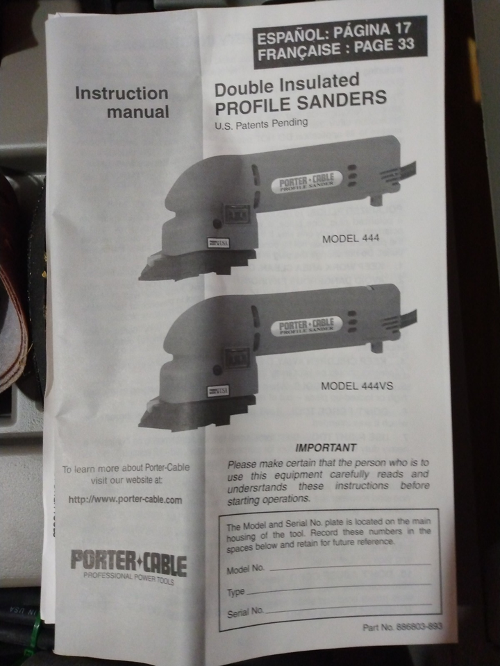 Porter Cable Profile Sander COMPLETE w/ Case & Accessories Model 444 ...