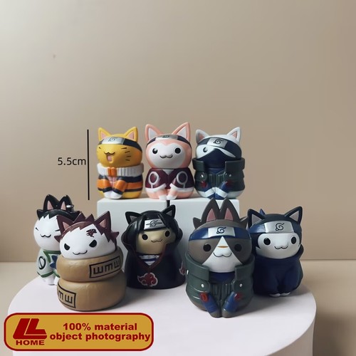 Anime ninja Uzumaki Sakura Sasuke Kakashi 8pcs Cat Cos Cute Figure Toy ...