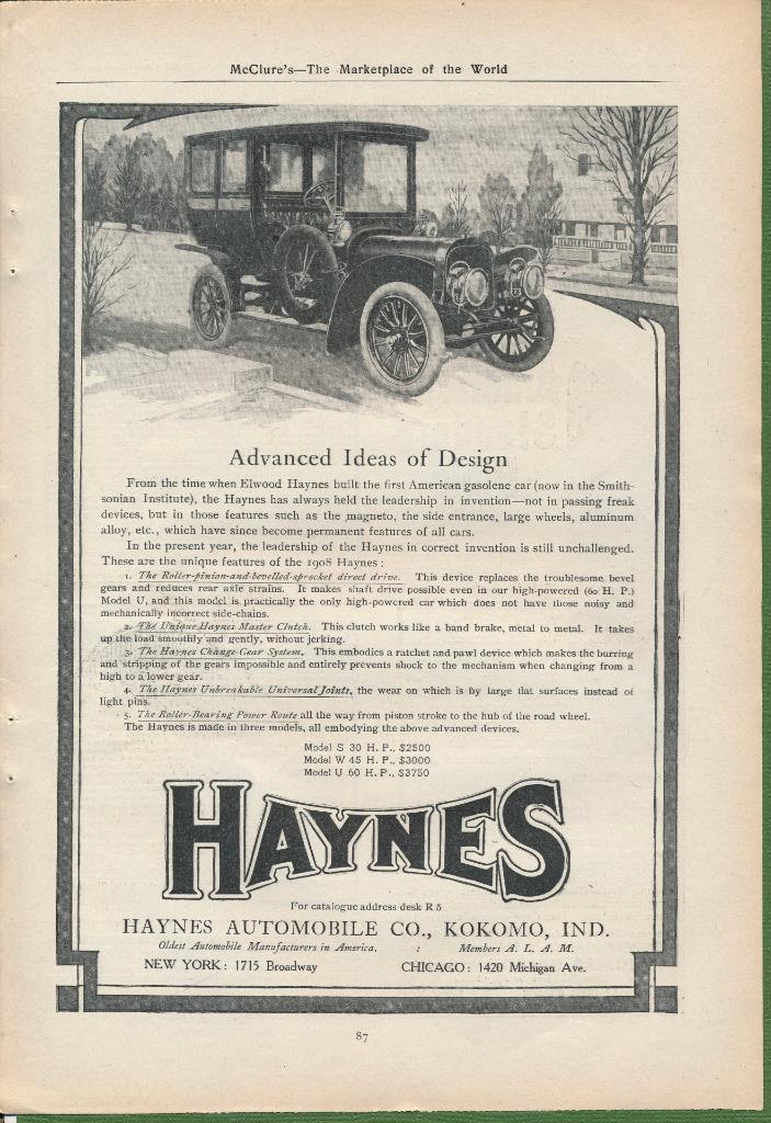 Magazine Ad - 1908 - Haynes Automobile Co., Kokomo, IN | eBay