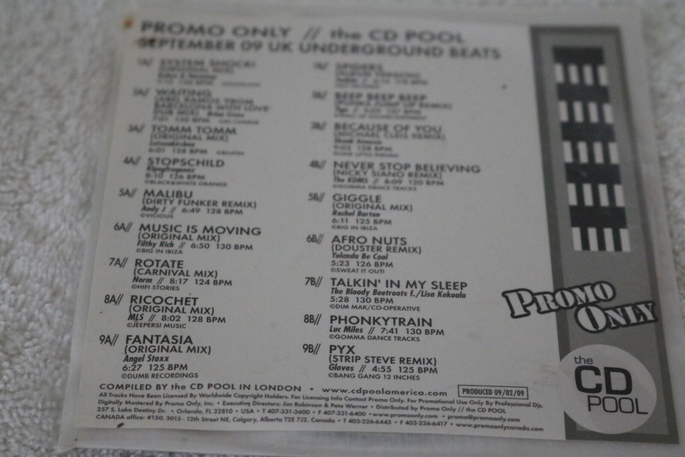Promo Only The CD Pool UK Underground Beats September 2009 VG+ USA 2 CD ...