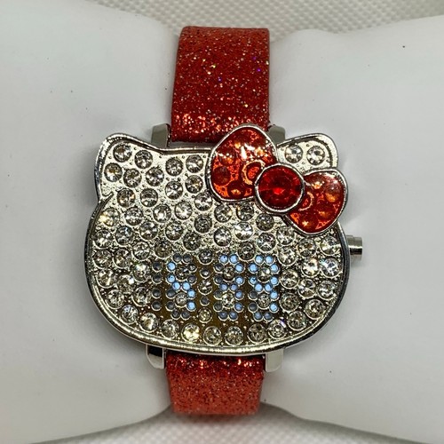 Hello Kitty Watch Women/girls 38mm SilverTone Red Crystals quartz ...