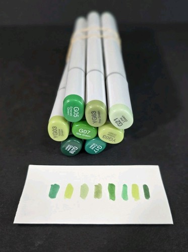 Copic Sketch Artist Alcohol Markers Dual Tip Greens Lot Of 8 Gently ...