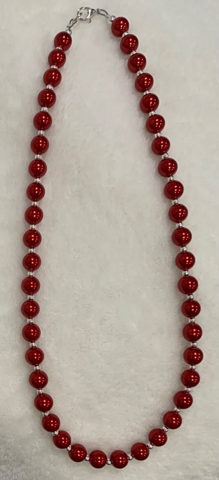 18" Deep Red Shell Bead Necklace | eBay