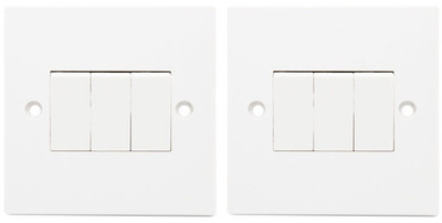 2x Securlec Triple Light Switch 3 Gang 2 Way Square Edge 10A Electrical ...