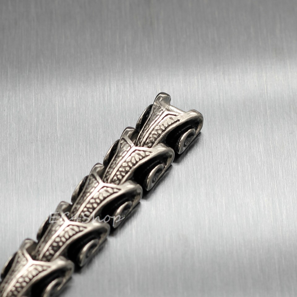 Retro Silver Stainless Steel Dragon Snake Bone Link Chain Bracelet ...