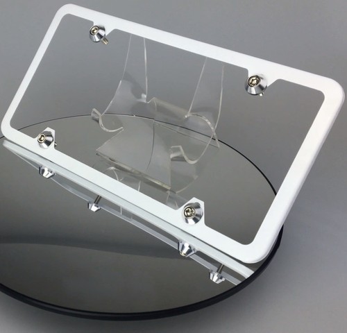 Slim 4 Holes White License Plate Frame w/ Aluminum Circle Type Screw ...
