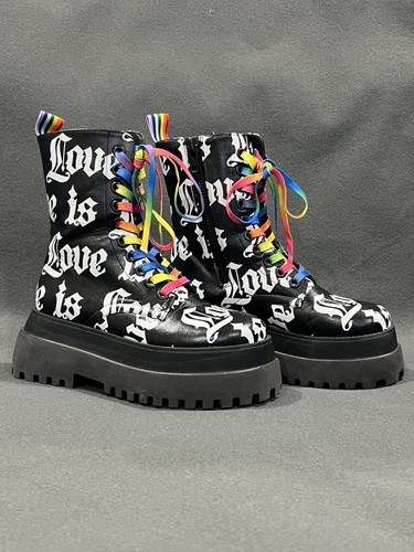 Dolls Kill Club Exx Love Is Love Combat Boots Size 7 Rave Boots | eBay
