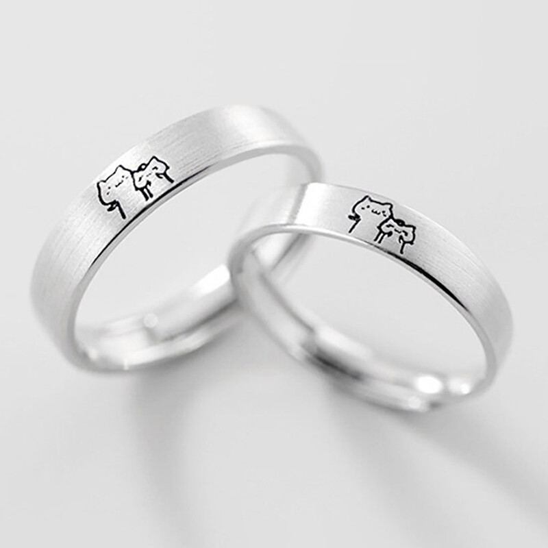 New Fashion1Pair Kitten Couple Rings Cute Sliver Cat Open Rings For ...