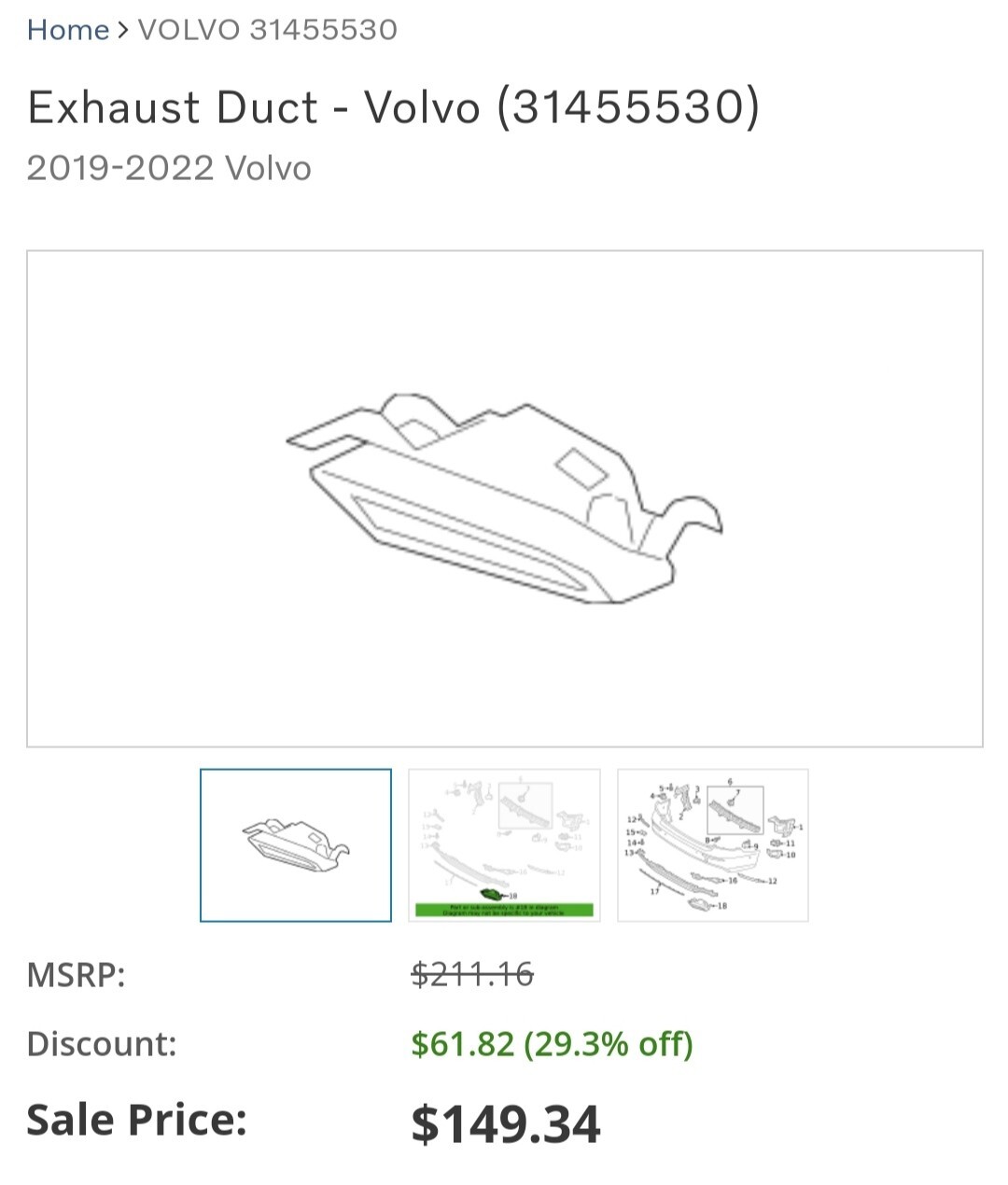 2019-2022 Volvo S60/V60 T5/T6/T8 exhaust ducts pipes tips 31455530 ...