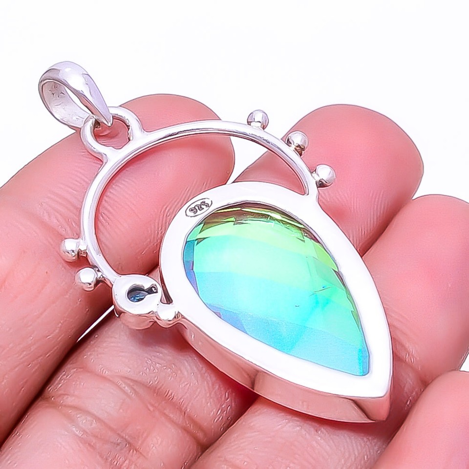 Aura Rainbow Mystic Fire Topaz & London Blue Topaz 925 Silver Pendant 1 ...