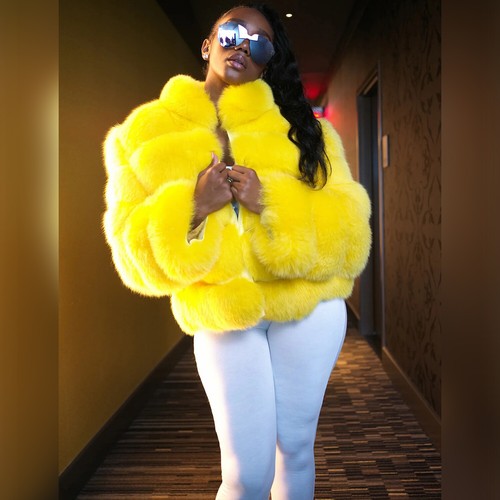 Women Real Fox Fur Coat Natural Fluffy Yellow Short Jacket Winter Thick ...