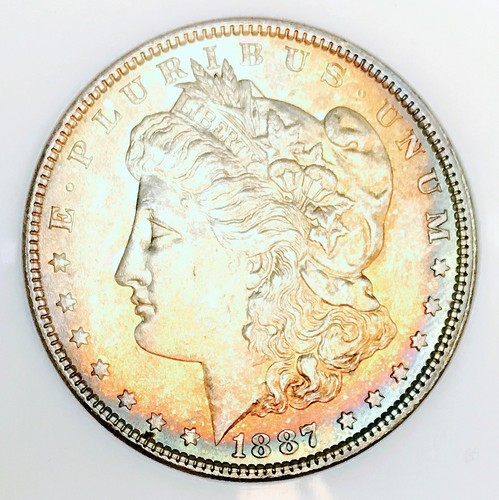 1887 P MORGAN DOLLAR! GEM BU+++!$$ RAINBOW TONED BEAUTY! VERY PRETTY ...