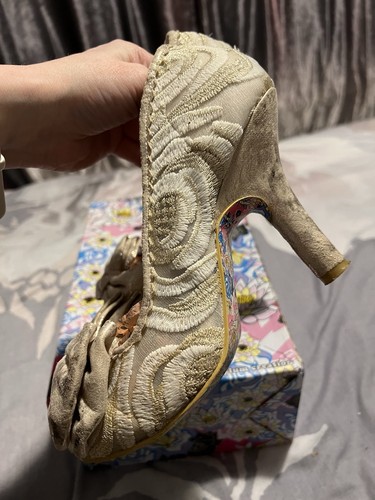 Irregular Choice Gold&Cream Embroidered Flower “Mal E Bow” Heels | eBay UK
