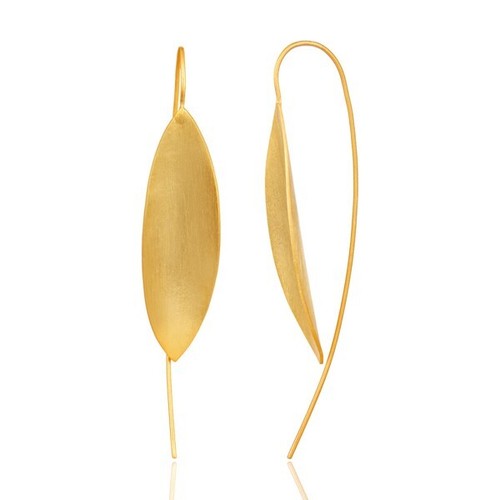 Texture Simple Leaf Earrings Gold Plated Long Ear Wire Leaves Jewelry ...