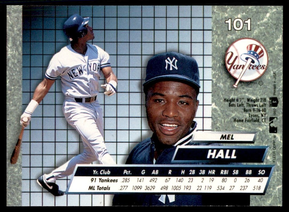 1992 Ultra Mel Hall New York Yankees #101 | eBay