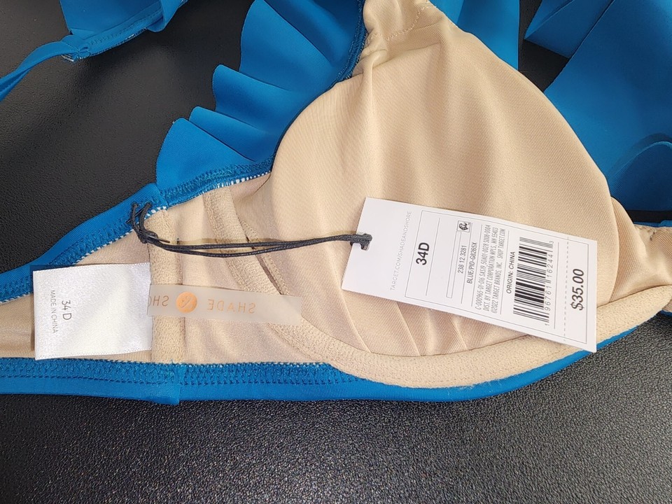 Women's Ruffle Bralette Bikini Top Shade & Shore Teal (Blue) 34D ...