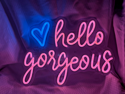 BRIGHT & SHINY NEON "HELLO GORGEOUS" HANGING SIGN 16" X 12" WORKS ...