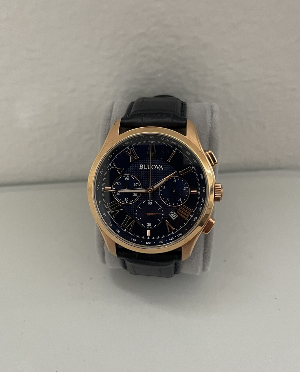 BULOVA $475 MEN'S CLASSIC WILTON ROSE GOLD / BLUE CHRONO DATE WATCH ...