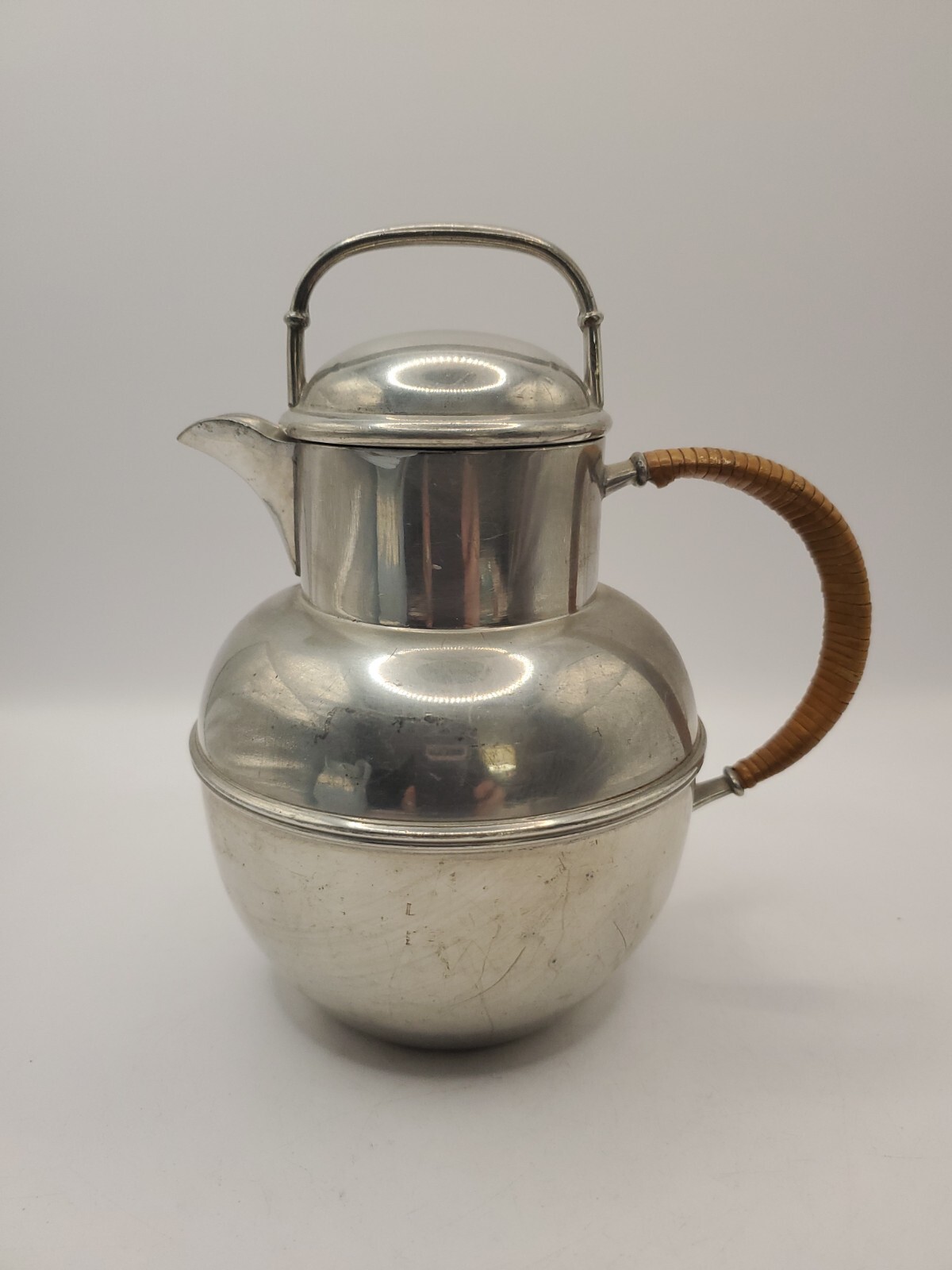 Vintage Pewter Pitcher Jug Pot with Lid & Basket Weave Handle INSICO No ...