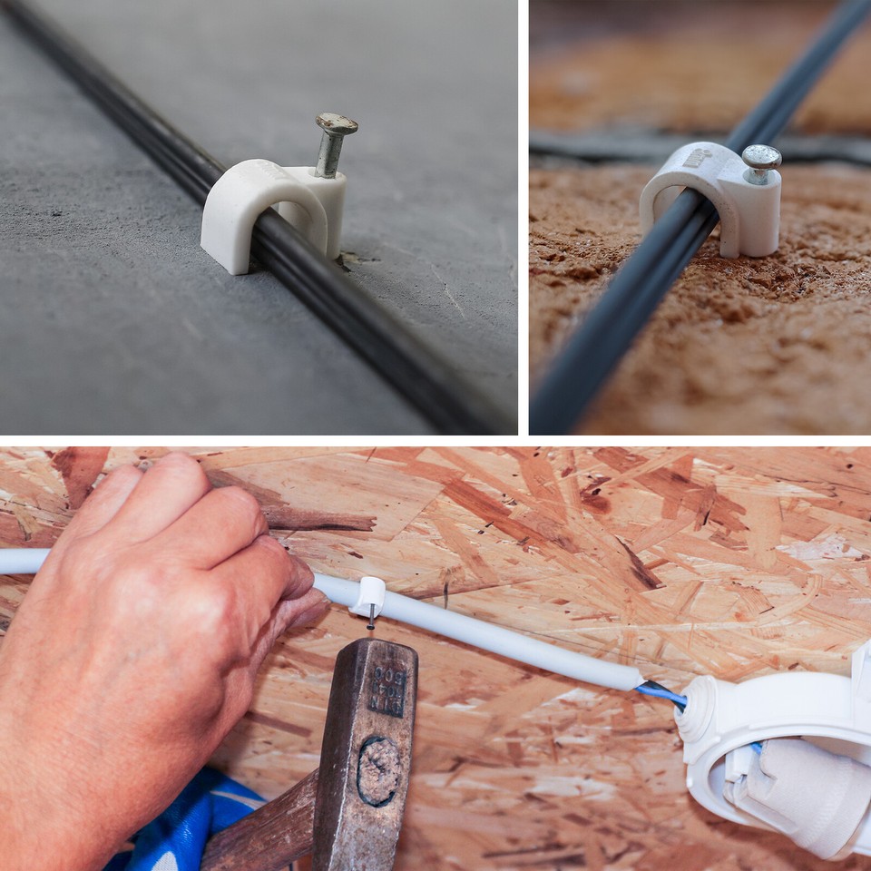 Cable Clips with Steel Nail, 100Pcs 9mm/0.35" Plastic Cable Wire Clips ...