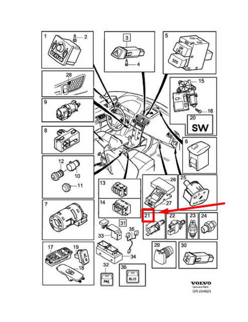 Genuine Volvo C30 C70 S40 V50 Neutral Safety Starter Inhibitor Switch ...