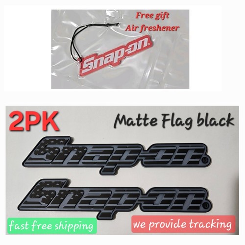 2PK SNAP ON TOOL BOX FLAG LOGO EMBLEM MATTE BLACK Plastic Badge Decal 8 ...