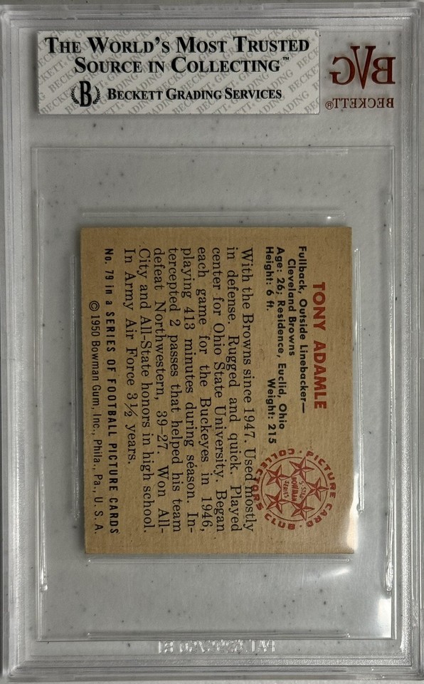 Tony Adamle 1950 Bowman Rookie BVG 8 Cleveland Browns | eBay