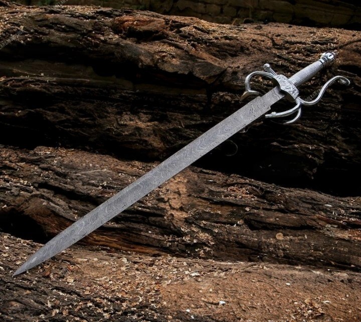 Zorro Rapier Sword Damascus Steel sword Handmade Medieval With LEATHER ...